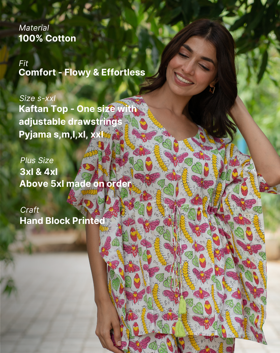Cat-A-Pillar Original Co-ord Set | Hand-Block Printed Cotton | Phutari