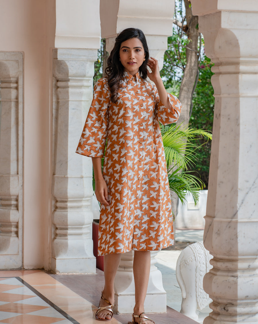 Chidiya Udd Aye Line- Soft Cotton Shirt Dress – Phutari