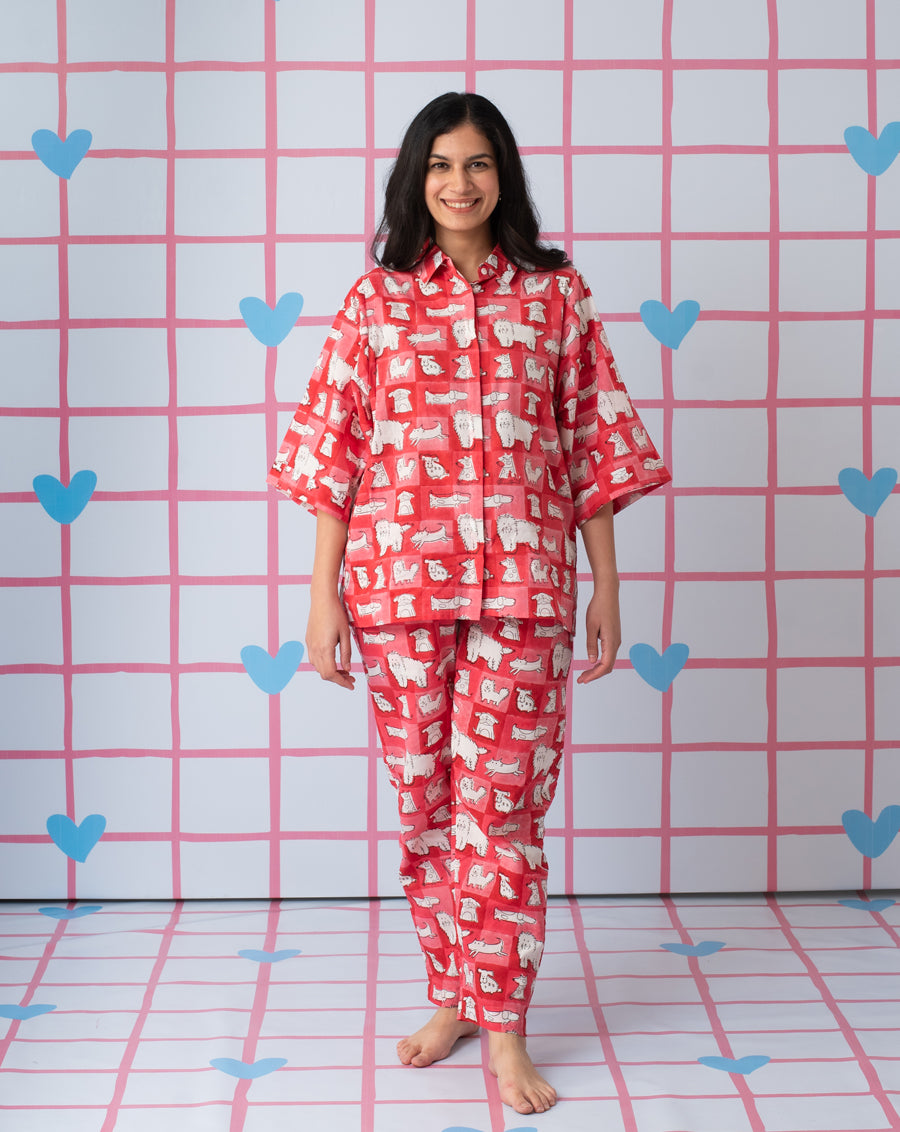 Co-ord Set for Women | Woof Shirt & Pyjama in Cotton | Phutari