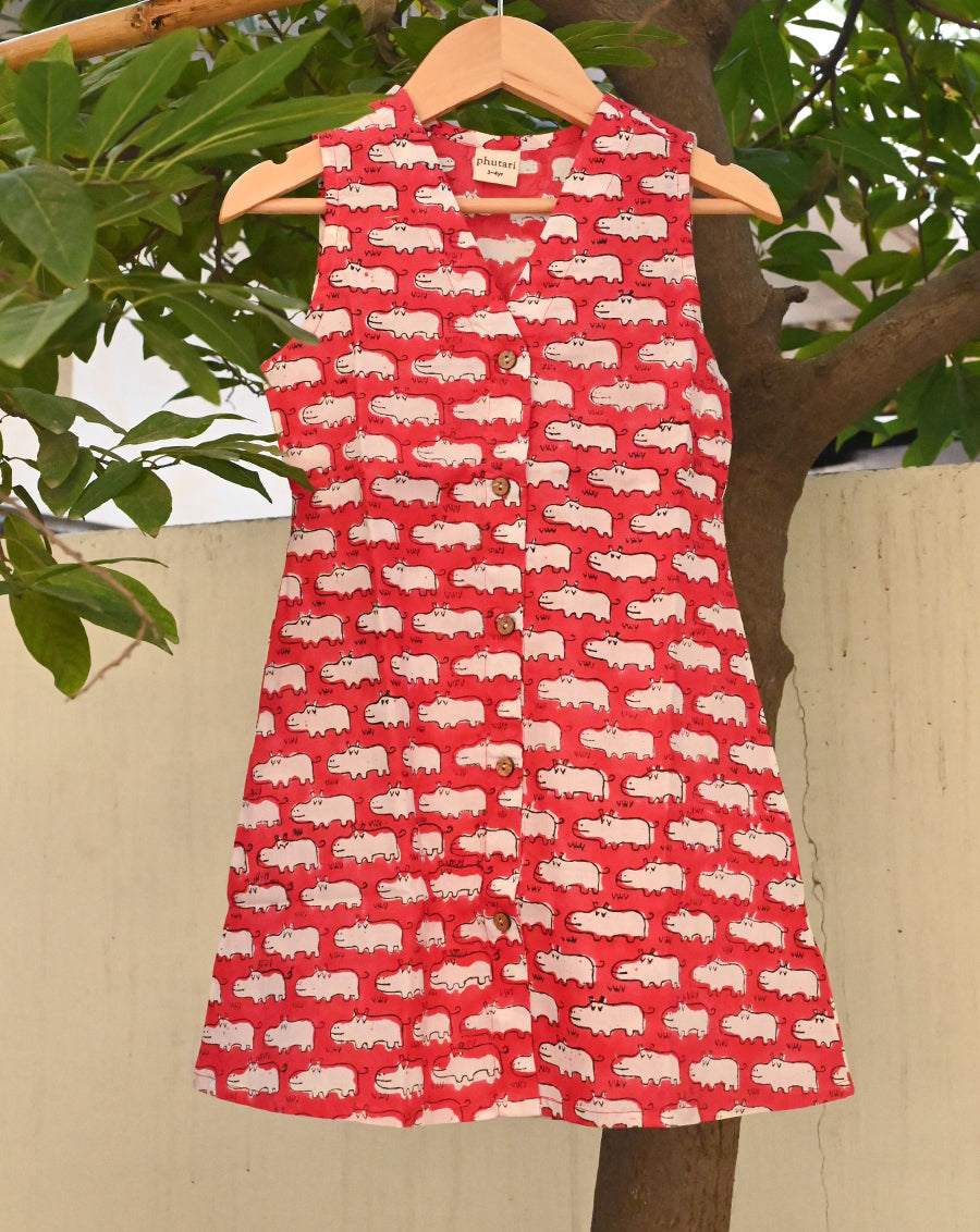 Happy Hippos Cotton Dress for Girls – Phutari